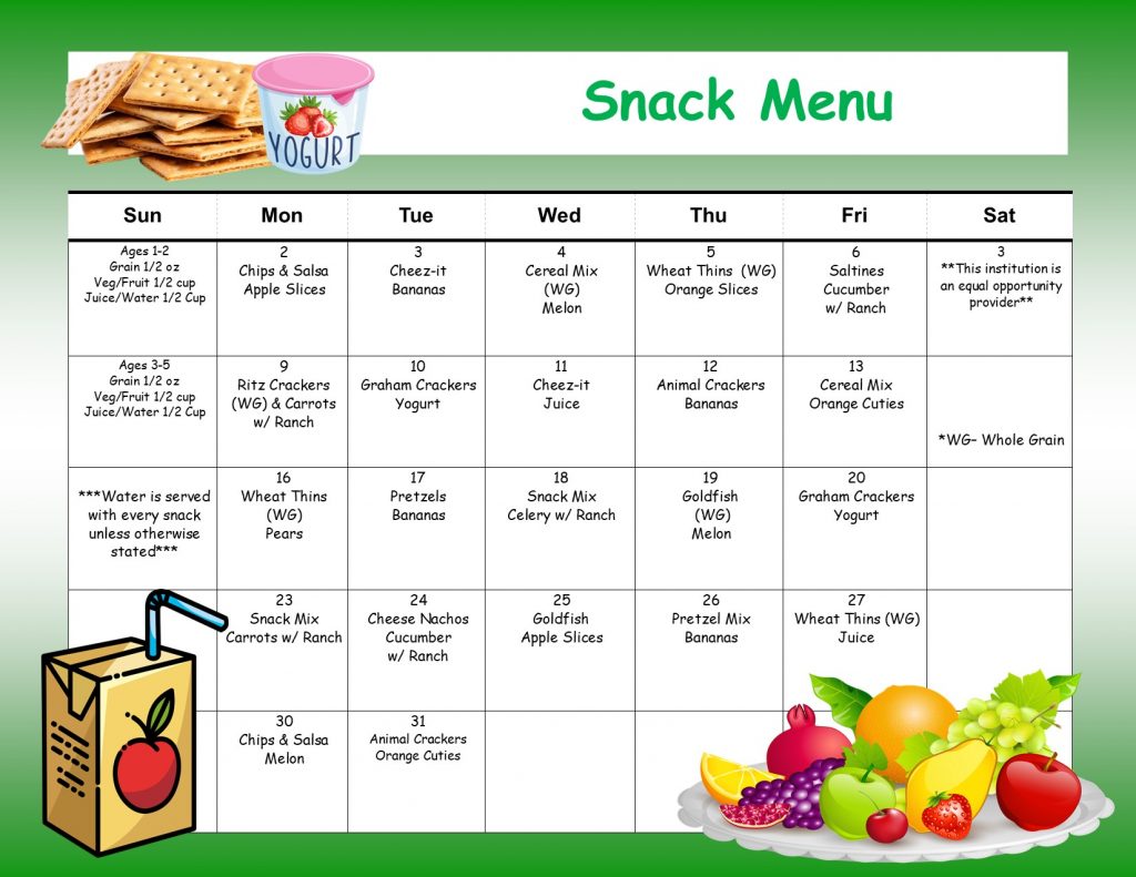 Monthly Theme & Menus | Kids Adventure Learning Center